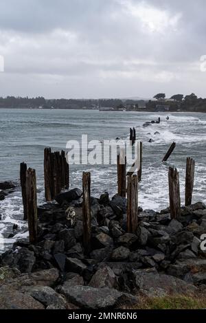 High tide levels on the Coquille River Stock Photo - Alamy