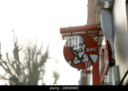 A closed sign on the door of a KFC restaurant in Clapham, south London ...