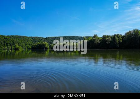 Fulda and the Kragenhof nature reserve near Fuldatal. Landscape near ...