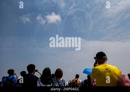 The Indonesian Air Force KT-1B Jupiter aerobatic team performs a ...