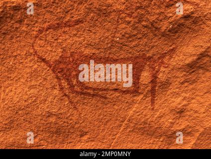 Rock painting depicting a cow, Tassili N'Ajjer National Park, Tadrart ...