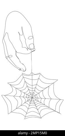 Halloween spider web line drawing. Silhouette of curved threads. Hand ...