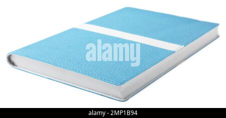 Stylish light blue notebook isolated on white Stock Photo - Alamy