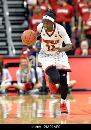 Louisville guard Jazmine Jones (23) brings the ball up court during the ...