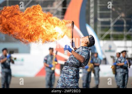 A Republic of Korea military member spews fire at the Gyeryong World ...