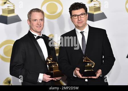 Serban Ghenea, left, and John Hanes accept the the best engineered ...