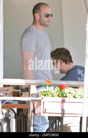 Jason Statham has lunch with several business associates at Cafe Med on ...