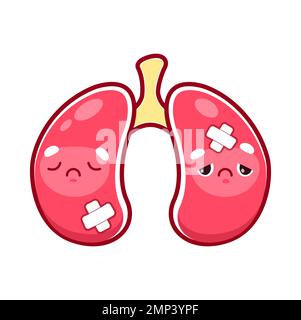 Cartoon sick lungs character, injured unhealthy human organ, vector ...