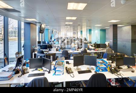 office desks terminals screen trading business city money empty trade ...