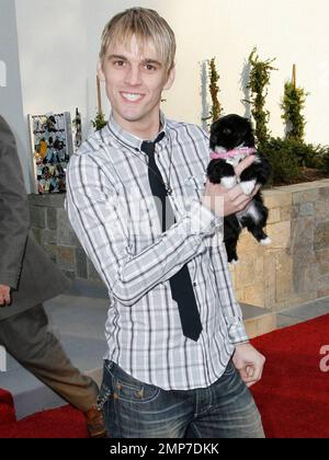Exclusive!! Aaron Carter plays with his sister's puppy outside the SLS ...