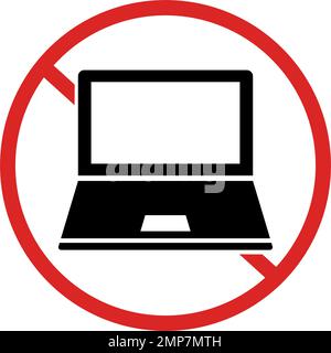 No laptop prohibited sign, no computer forbidden modern round sticker ...