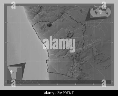 Erongo, region of Namibia. Grayscale elevation map with lakes and ...
