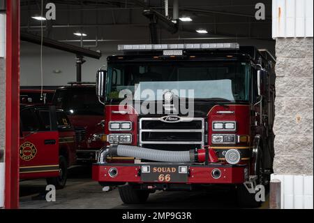 The detail of a red Pierce fire truck at the old Pontiac Fire ...