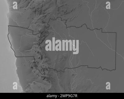 Hardap, region of Namibia. Grayscale elevation map with lakes and ...