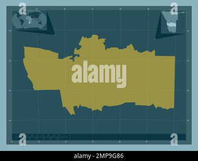 Hardap, region of Namibia. Solid color shape. Locations and names of ...