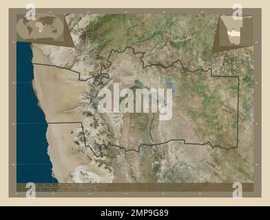 Hardap, region of Namibia. High resolution satellite map. Locations of ...