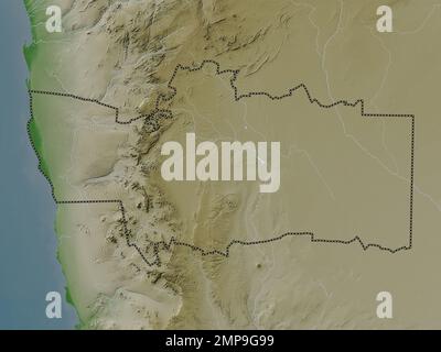 Hardap, region of Namibia. Colored elevation map with lakes and rivers ...