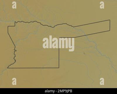 Kavango East, region of Namibia. Colored elevation map with lakes and ...