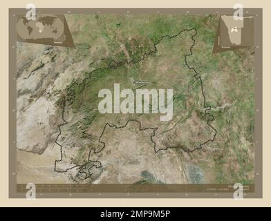 Khomas, region of Namibia. High resolution satellite map. Corner ...