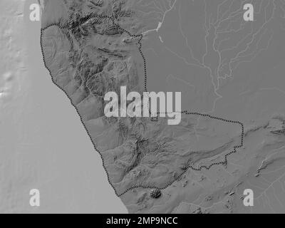Kunene, region of Namibia. Bilevel elevation map with lakes and rivers ...