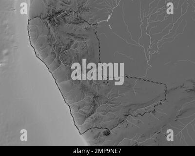 Kunene, region of Namibia. Grayscale elevation map with lakes and ...