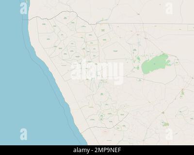 Kunene, region of Namibia. Open Street Map. Locations and names of ...