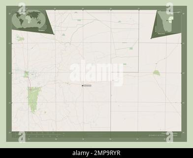 Omaheke, region of Namibia. Open Street Map. Locations of major cities ...