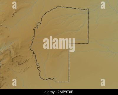 Omaheke, region of Namibia. Colored elevation map with lakes and rivers ...