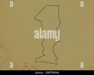 Oshana, region of Namibia. Colored elevation map with lakes and rivers ...