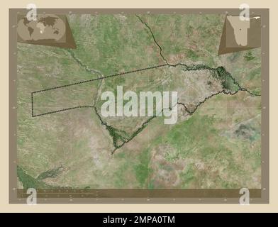 Zambezi, region of Namibia. High resolution satellite map. Locations of ...