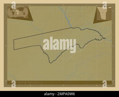 Zambezi, region of Namibia. Elevation map colored in sepia tones with ...