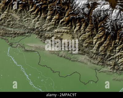 Central, development region of Nepal. Colored elevation map with lakes ...