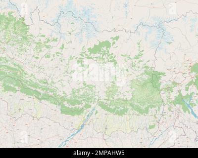 East, development region of Nepal. Open Street Map. Locations and names ...