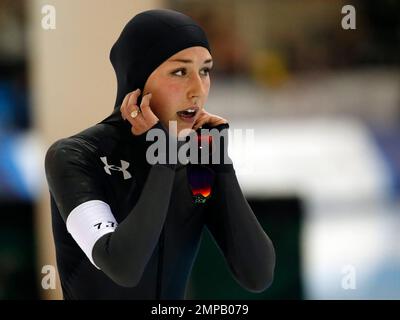 Petra Acker reacts after competing in the women's 5,000 meters during ...