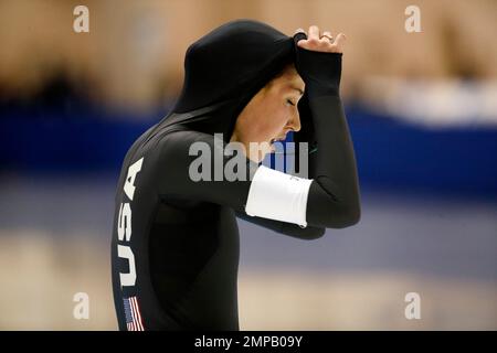 Petra Acker reacts after competing in the women's 5,000 meters during ...