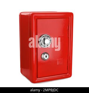 Closed red steel safe isolated on white Stock Photo - Alamy
