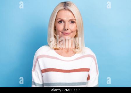 Photo of adorable shiny woman wear print t-shirt smiling arms crossed ...