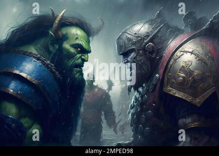 Army of Orcs. Fantasy orc illustration. Goblin with ax drawing Stock ...