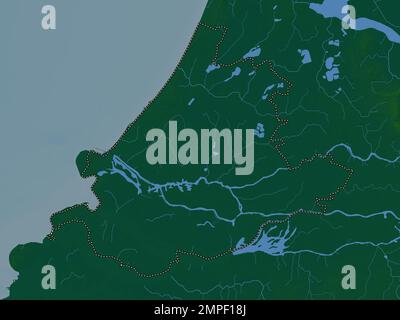 Zuid-Holland, province of Netherlands. Colored elevation map with lakes ...