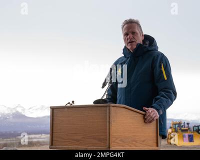 Alaska Gov. Mike Dunleavy addresses reporters at a news conference ...