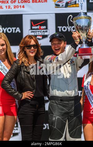 MTV’s “Awkward” actor Brett Davern celebrates after winning the Toyota ...