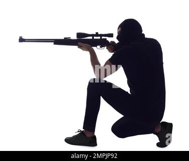Gangster with sniper rifle isolated on white background Stock Photo - Alamy