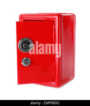 Open red steel safe isolated on white Stock Photo - Alamy