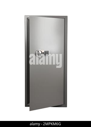 Big steel safe with electronic lock on white background Stock Photo - Alamy
