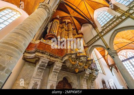 Interiora and great organ of the The Oude Church Amsterdam Netherlands ...