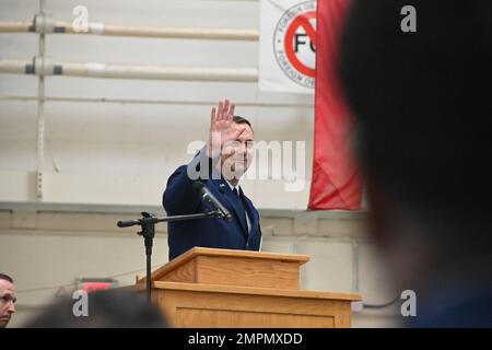 Col. Todd Wiles, outgoing commander of the 118th Wing, salutes the wing ...