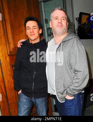 Dave Vitty, aka Comedy Dave, and Chris Moyles congratulate each other ...