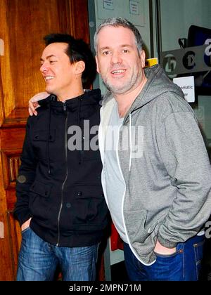 Dave Vitty, aka Comedy Dave, and Chris Moyles congratulate each other ...