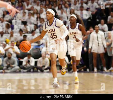 LSU guard Alexis Morris (45), left, forward Angel Reese (10), guard ...