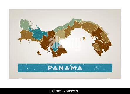 Panama vintage map. Grunge poster with map of the country in retro ...